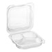 Genpak Clover 9" x 9" x 3" Microwavable 3-Compartment Clear Plastic ...