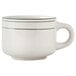Tuxton TGB-023 Green Bay 7 oz. Eggshell China Stackable Cup / Mug with Green Bands - 36/Case